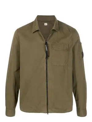 C.P. COMPANY Emerized Gabardine Zipped Shirt - Green Moss