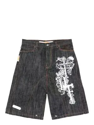 PDF Graphic Denim Shorts - Blue