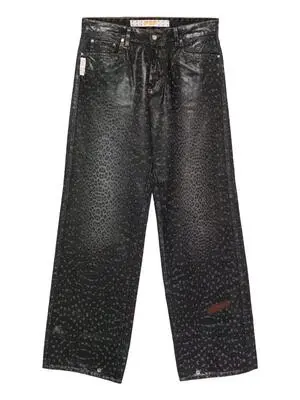 PDF Leopard Print Denim Jeans - Black