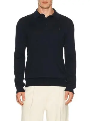 Polo Ralph Lauren Long Sleeve Merino Wool Polo Sweater - Hunter Navy