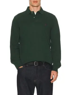 Polo Ralph Lauren Long Sleeve Mesh Polo In Dark Green - Scotch Pine Heather