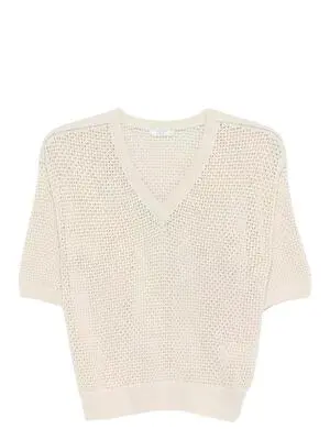 Peserico V-neck Short Sleeve Sweater - Neutrals