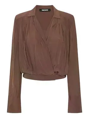 ROTATE BY BIRGER CHRISTENSEN Pleated Long-sleeve Blouse - Brown