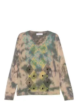 KIKO KOSTADINOV Hatha Geometric-pattern Tie-dye V-neck Sweater - Neutrals