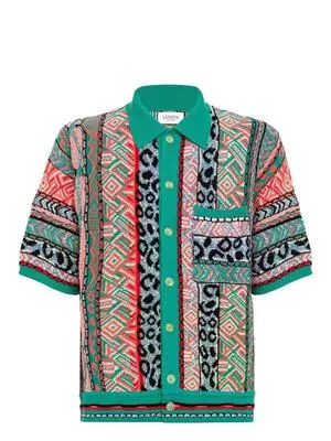 LANEUS Patterned Knitted Shirt - Green