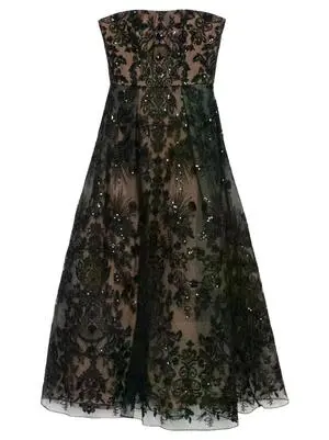Elie Saab Floral-embroidered Midi Dress - Black