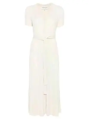 Eric Bompard Ribbed Belted Knitted Midi Dress - Neutrals
