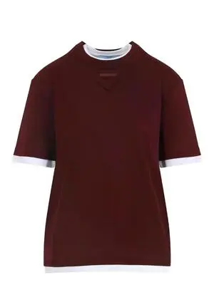 Prada Layered Top With Triangle Plaque Red