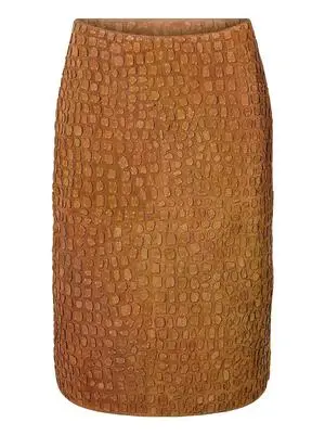 YVES SALOMON Crocodile-effect Midi Skirt - Brown