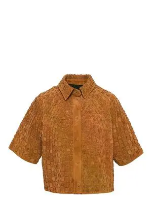 YVES SALOMON Suede Short-sleeve Shirt - Brown
