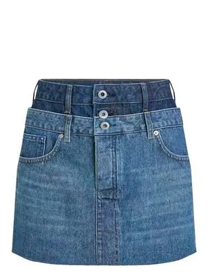 Karl Lagerfeld Double-waist Denim Mini Skirt - Blue