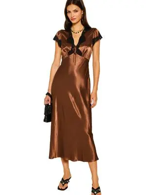 Rixo Viscose Midi Dress Brown