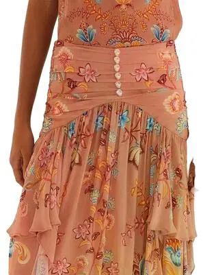 Farm Rio Floral-print Ruffled Skirt - Pink