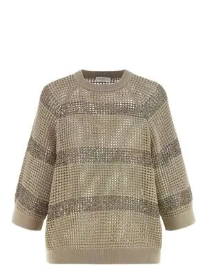 Brunello Cucinelli Sequin-embellished Striped Sweater - Neutrals