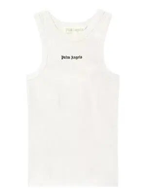 Palm Angels Logo Ribbed Tank Top - White