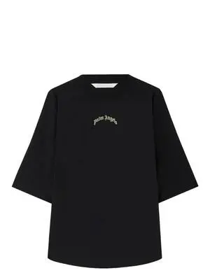 Palm Angels Curved-logo Crew-neck T-shirt - Black