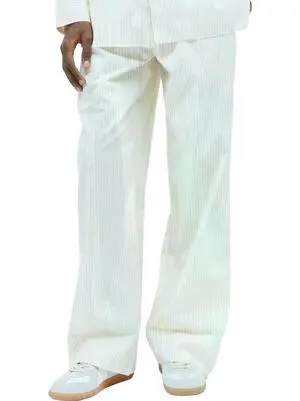 TEKLA Striped Tie-waist Trousers - Neutrals