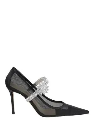 Mach & Mach Lotus Flower Jeweled Mesh Pumps - Black