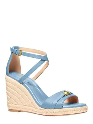 Michael Kors Mandy Saffiano Leather Wedge Sandal Blue