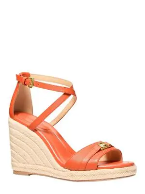 Michael Kors Mandy Saffiano Leather Wedge Sandal Orange
