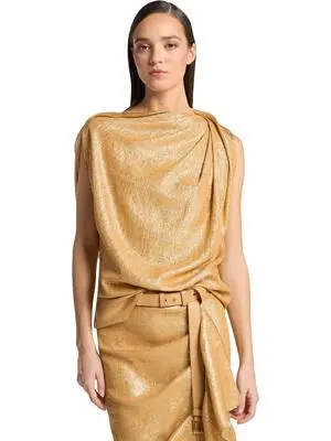 Michael Kors Silk Blend Georgette Lamé Draped Blouse - Natural