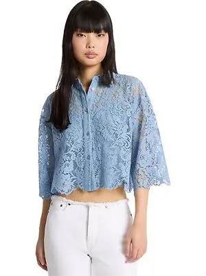 Michael Kors Corded Floral Lace Blouse - Blue