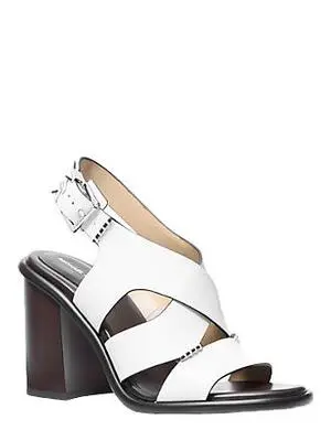 Michael Kors Raven Leather Block Heel Sandal - White