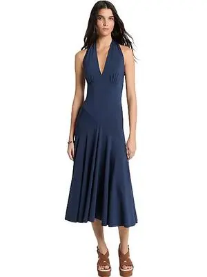 Michael Kors Stretch Matte Jersey Halter Midi Dress - Blue