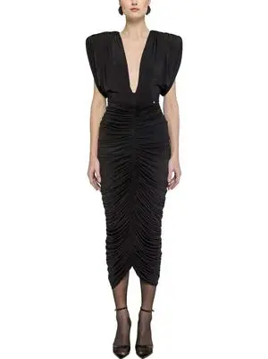 NISSA Midi Ruched Dress - Black