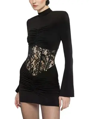 NISSA Lace-panel Mini Dress - Black