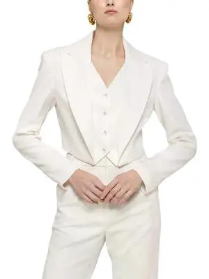 NISSA Button Detailed Cropped Blazer - White