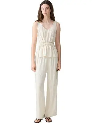 Theory Vented Pull-on Pant In Washed Stripe - Rice Multi