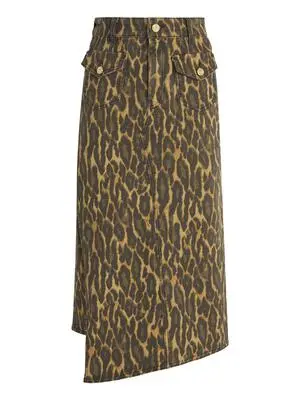 GANNI Leopard Denim Midi Skirt - Green