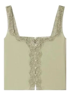 FRAME Embroidered Crop Tank - Sage