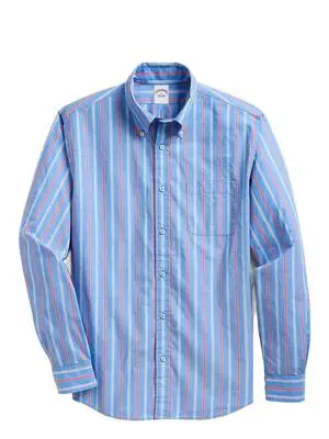 Brooks Brothers Friday Regular Fit Stripe Cotton Poplin Button-down Shirt - Palace Blue Cardinal Stripe