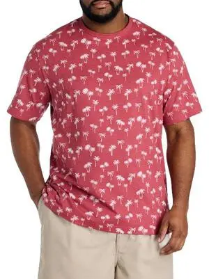 HARBOR BAY BY DXL Big & Tall Moisture-wicking Palm Print T-shirt V2 - Earth Red