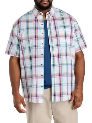 HARBOR BAY BY DXL Big & Tall Easy-care Large Plaid Sport Shirt V3 - White