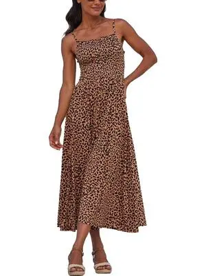 LASCANA Printed Smocked Dress - Leopard