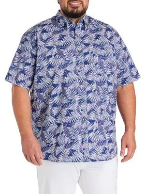 HARBOR BAY BY DXL Big & Tall Easy-care Fern Patterned Sport Shirt Blue Multi