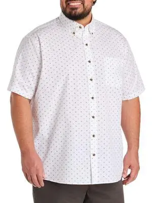 HARBOR BAY BY DXL Big & Tall Easy-care Dot Print Sport Shirt - White