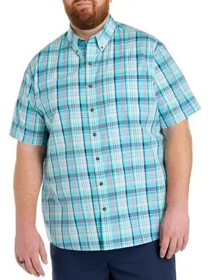 HARBOR BAY BY DXL Big & Tall Easy-care Medium Plaid Sport Shirt V6 Blue Multi