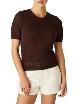 Steve Madden Blakelee Open Stitch Short Sleeve Sweater - Walnut