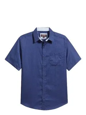 Johnston & Murphy Logan Microprint Short Sleeve Cotton Blend Button-up Shirt - Navy Mini Circle