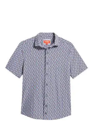 Johnston & Murphy Xc+™ Motion Geo Print Short-sleeve Performance Knit Button-up Shirt - Navy Surfboard