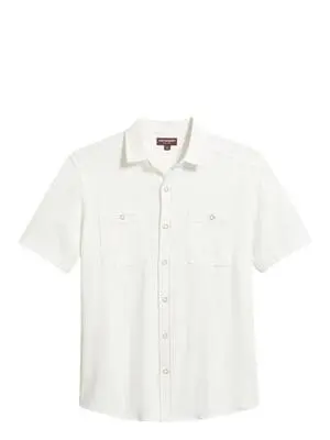 Johnston & Murphy Riley Short Sleeve Knit Button-up Shirt - White