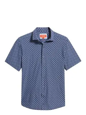 Johnston & Murphy Xc+™ Motion Geo Print Short-sleeve Performance Knit Button-up Shirt - Navy Petal