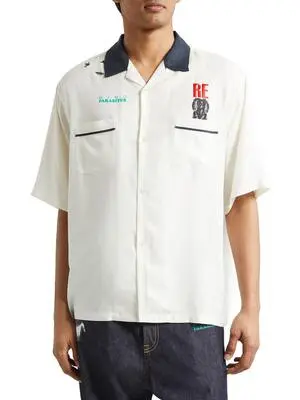 UNDERCOVERISM Graphic Short Sleeve Cupro Blend Button-up Shirt