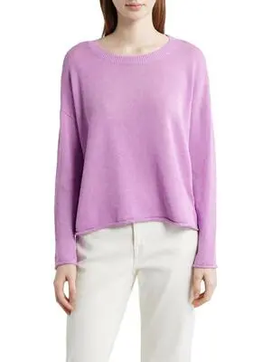 Eileen Fisher Crewneck Organic Linen & Organic Cotton Sweater - Bright Aster