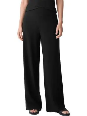 Eileen Fisher High Waist Jersey Wide-leg Pants - Black