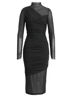 Hugo Boss Etulia Ruched Long Sleeve Dress - Black